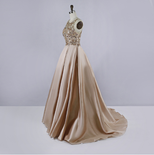 Charming Scoop Beading Satin Prom Dress, Sleeveless Handmade Sewing ...