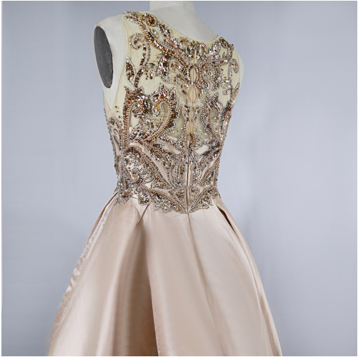 Charming Scoop Beading Satin Prom Dress, Sleeveless Handmade Sewing ...