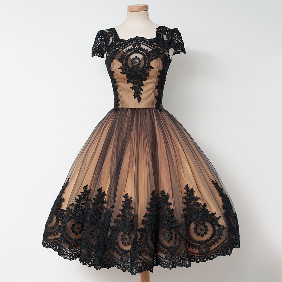 Modest Ball Gown Prom Dresses, Square Neckline Tea-length Homecoming ...