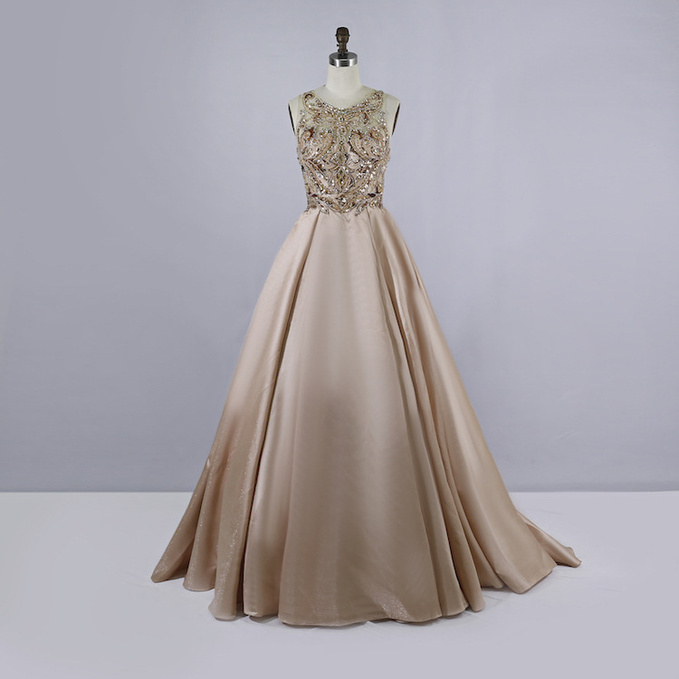 Charming Scoop Beading Satin Prom Dress, Sleeveless Handmade Sewing ...