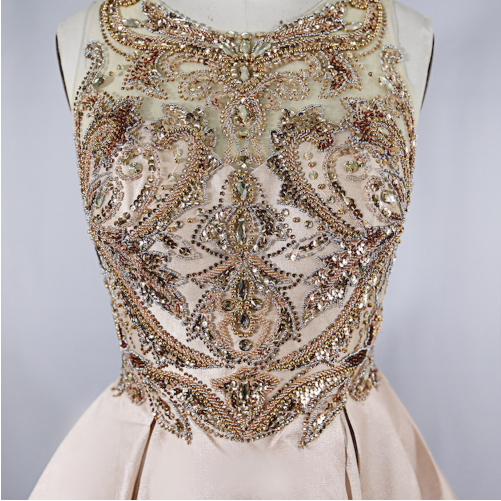 Charming Scoop Beading Satin Prom Dress, Sleeveless Handmade Sewing ...